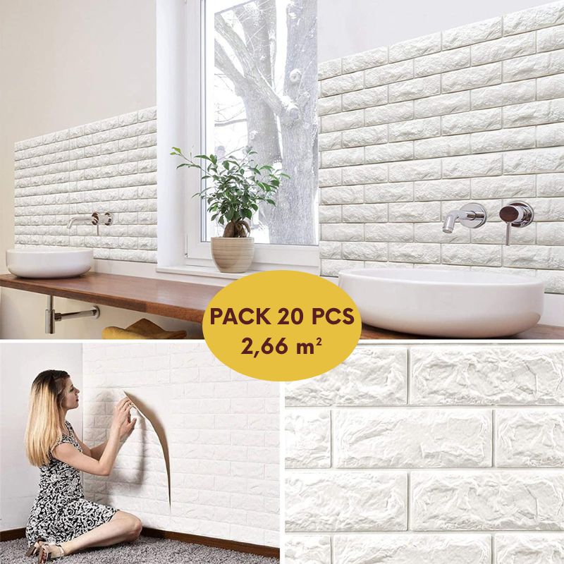 Panneau mural 3D - Brique [PACK 20] (L35xH38) – Bricoli | La Boutique Déco