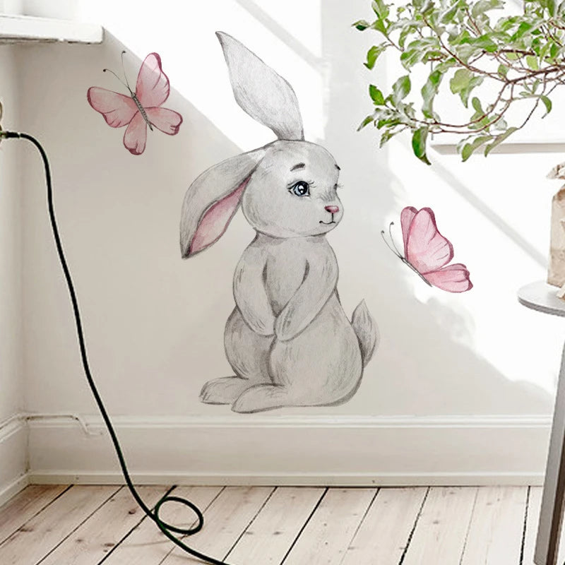 Sticker Mural Chambre avec un Lapin et Deux Papillons – Bricoli | La ...